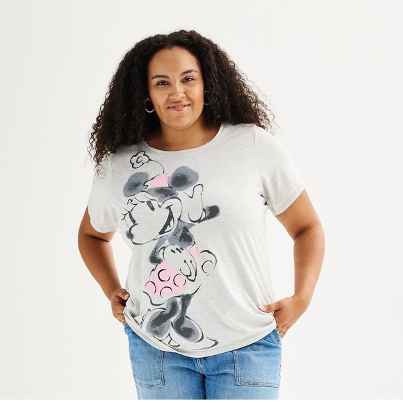 Disney | Tops | Disney Gray Minnie Mouse Scoop Neck Graphic Tshirt ...